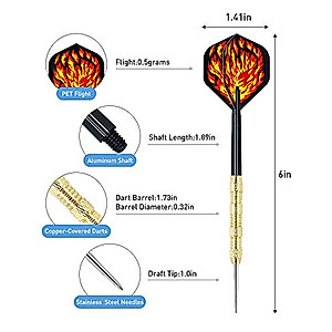 CIKKUE Steel Tip Darts, 18 Pack Premium Professional Dartboard Darts Metal Tip Set with 4 Extra Flights Flight Protectors Tools Men Gift