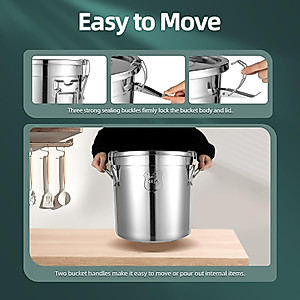 KONKENIE 21L Stainless Steel Airtight Canister Rice Cereal Grain Canisters Container Food Oil Sugar Milk Storage Bucket w/Handles+Lid Cylinder Jar for Household Kitchen Bar Restaurants Silver (21L)