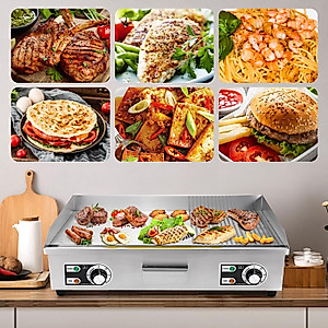 Dyna-Living Commercial Electric Griddle 29'' Flat Top Grill Countertop Griddle 4400W Stainless Steel Teppanyaki Grill Large Electric Griddles for Restaurant Kitchen(Without Plug)