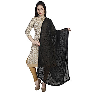DUPATTA BAZAAR Woman's Embroidered Black Chiffon Dupatta with Lace Border