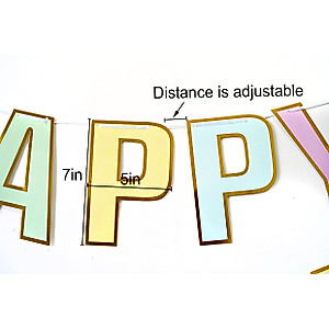 Pastel Happy Birthday Banner, Assembled Rainbow Happy Birthday Sign Girls Pastel Birthday Party Decorations