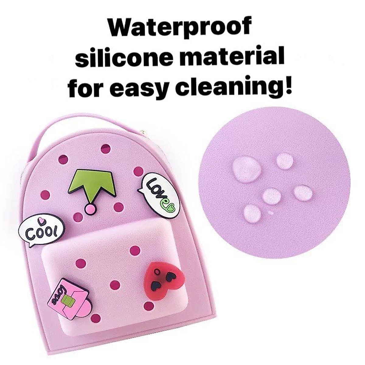 Happy Home Silicone Women Backpack With Charms-Small Travel Crossbody Bag Lightweight Durable Waterproof (Light Purple)