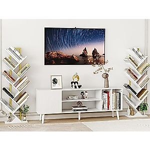 Yusong Tree Bookshelf, Geometric Bookcase with Steel Pipe for Living Room Bedroom, Floor Standing Books Shelves for Home Office (White, 9 Tier)