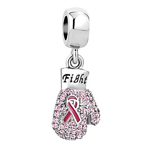 CharmSStory Fight Breast Cancer Awareness Charms Pink Ribbon Dangle Beads for Bracelets