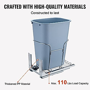VEVOR Pull Out Trash Can, 37 Quart Recycling Bin with Silent Slide, 110 lbs Load Capacity Heavy Duty Garbage Under Mount Kitchen Waste Container for Kitchen Cabinet, Sink