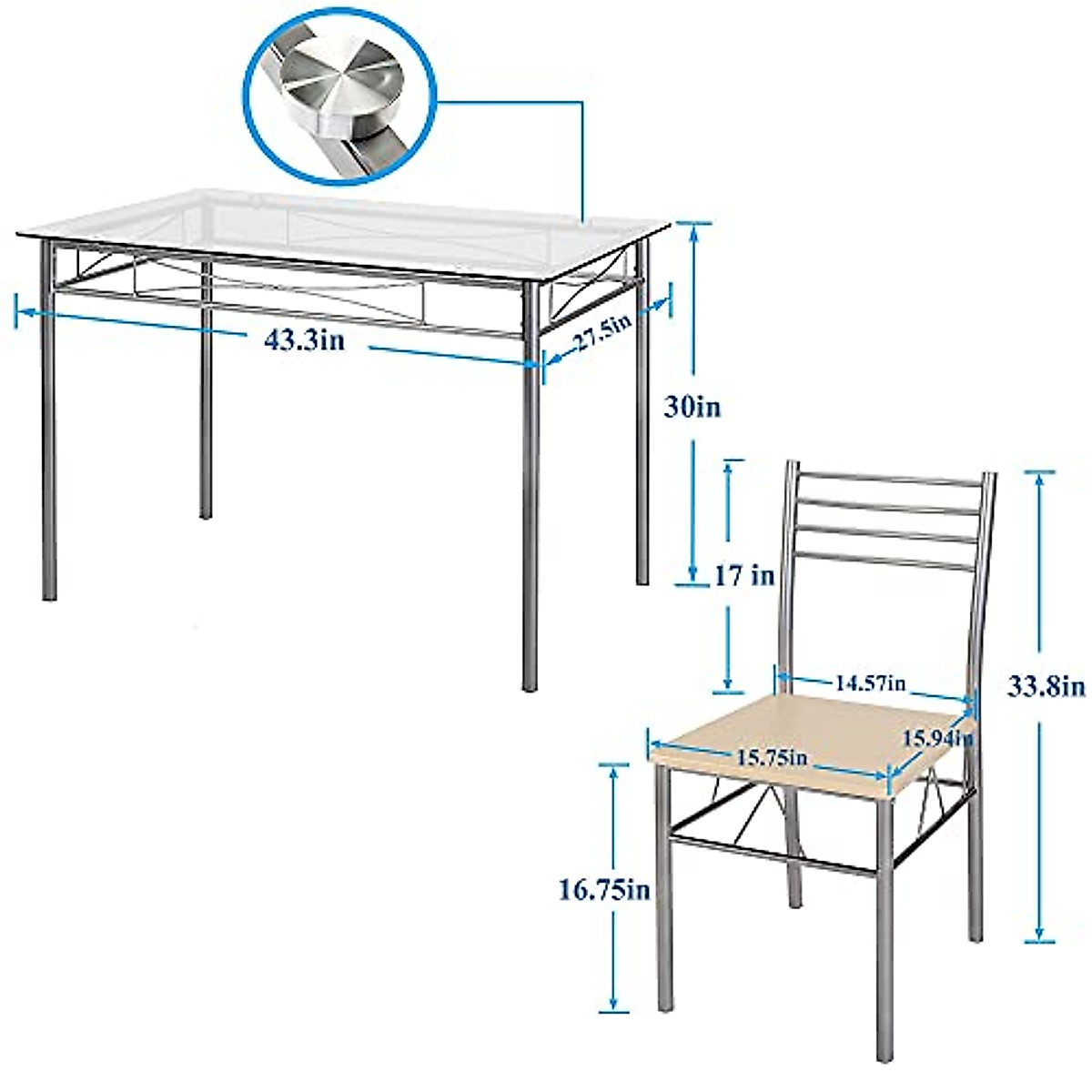 VECELO Kitchen Dining Table Sets for 4, 5 Piece Small Dinette with Chairs, Burnished Silver