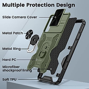 Caka for Samsung Galaxy S23 Plus Case, S23 Plus Case with Slide Camera Cover & Kickstand with Built-in 360° Rotate Ring Stand Magnetic Protective Case for Galaxy S23+ 5G- Green