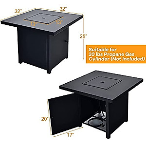 Renatone 25” Outdoor Fire Pit Table, 40,000 BTU Propane Fire Pit Table with Lid, Adjustable Flame, Fire Glass & CSA Certification, 2-in-1 Square Gas Firepit Table, for Patio, Balcony, Garden (Black)