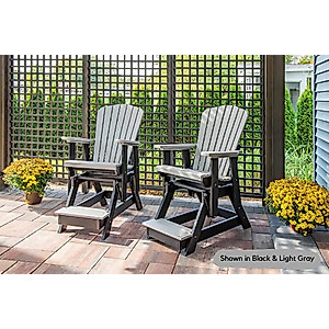 DutchCrafters Slat Fan Back Poly Balcony Adirondack Glider with Footrest Outdoor Patio Chair (Black & Aruba Blue)