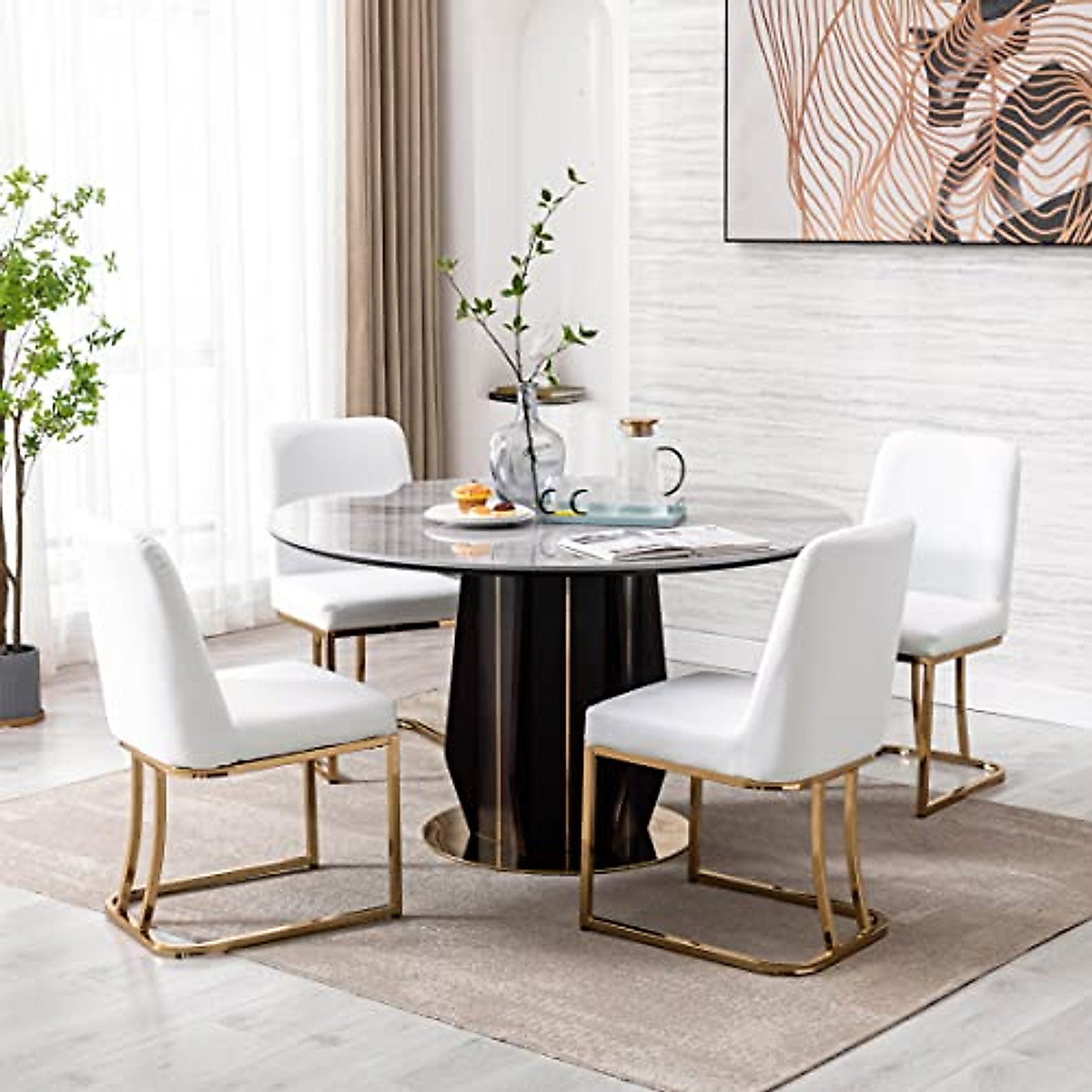 RIVOVA 4 Pieces Dining Room Chairs, Modern High Back Dining Chairs Set of 4, Faux Leather Upholstered Seat Side Chairs, Armless Chairs for Living Room, White