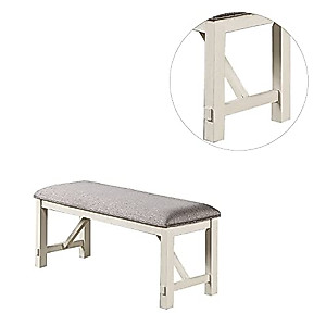 simple relax Upholstered Cushion Dining Bench, Grey/White