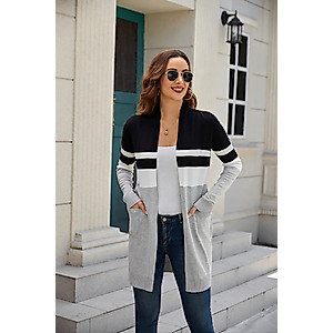 GRACE KARIN Women Cardigans Sweater Color Block Striped Loose Open Front Long Sleeve Cardigan Sweater Outwear Colorblock-14 XL