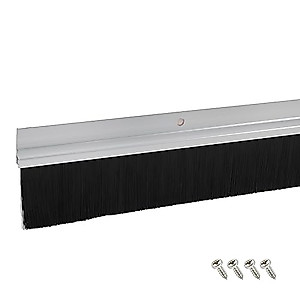 FarBoat Brush Door Seal Strip Aluminum Alloy Mounting Base Nylon Brush Gate Bottom Sealing Strip Garage Exterior Door Sweep Seal (Length 3.3Ft Silver)