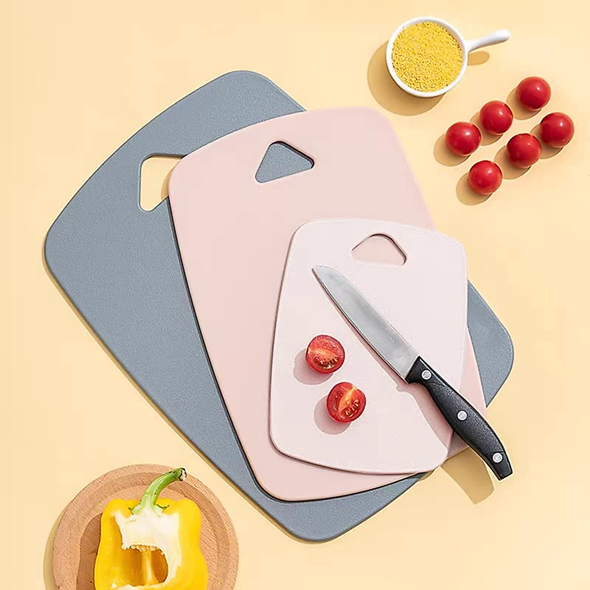 Plastic Cutting Board Set of 3, Cutting Boards for Kitchen,Thick Chopping Boards for Meat, Veggies, Fruits, with Easy Grip Handle, Dishwasher Saf,Suitable for outdoor camping, RV. (Pink)