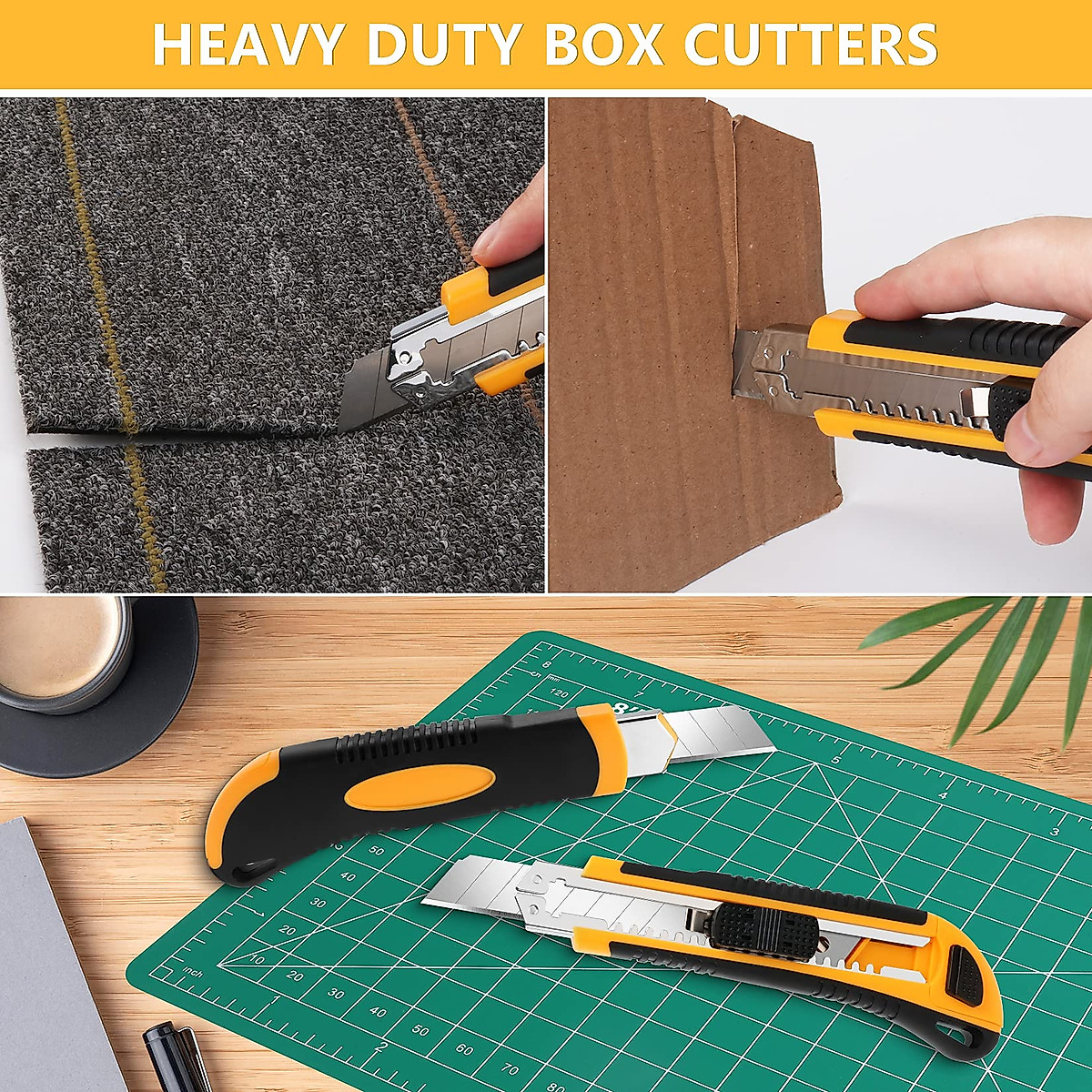 DIYSELF 1 PC Utility Knife, Box Cutter Retractable, Box Cutter for Thick Cardboard, Box Opener for Packages, Gift wrap and Paper, Extra 2 PCS Snap Off Blades Included, 18mm Wider Razor Sharp Blade