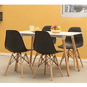 Fabulaxe Mid-Century Modern Style Plastic DSW Shell Dining Chair with Solid Beech Wooden Dowel Eiffel Legs, Black