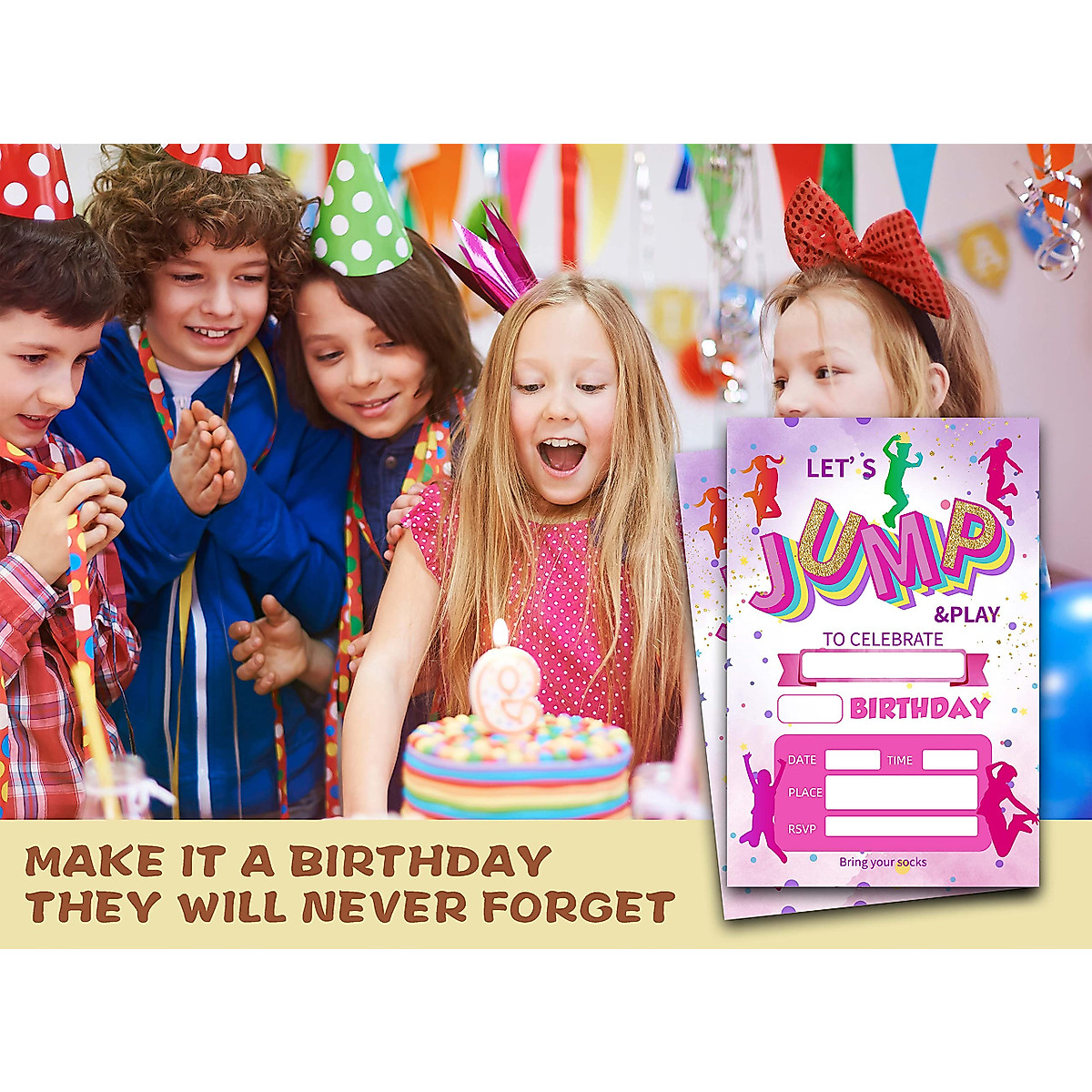 ONDTOM Jump Trampoline Birthday Party Invitations With Envelopes(4" x 6")- 20 Pack - Bounce House Party Invites-c56