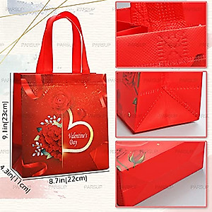 4PCS Happy Valentines Day Reusable Gift Bags, Treat Bags with Handles, Valentines Day Party Bags, Multifunctional Non-Woven Valentines Bags for Gifts Wrapping, Valentines Party Supplies, 8.7×9.2×4.3inch