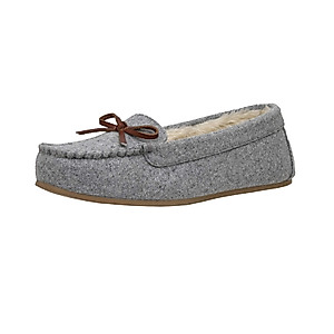 CUSHIONAIRE Women's Sabina Moccasin Slipper +Memory Foam, Grey Wool 10