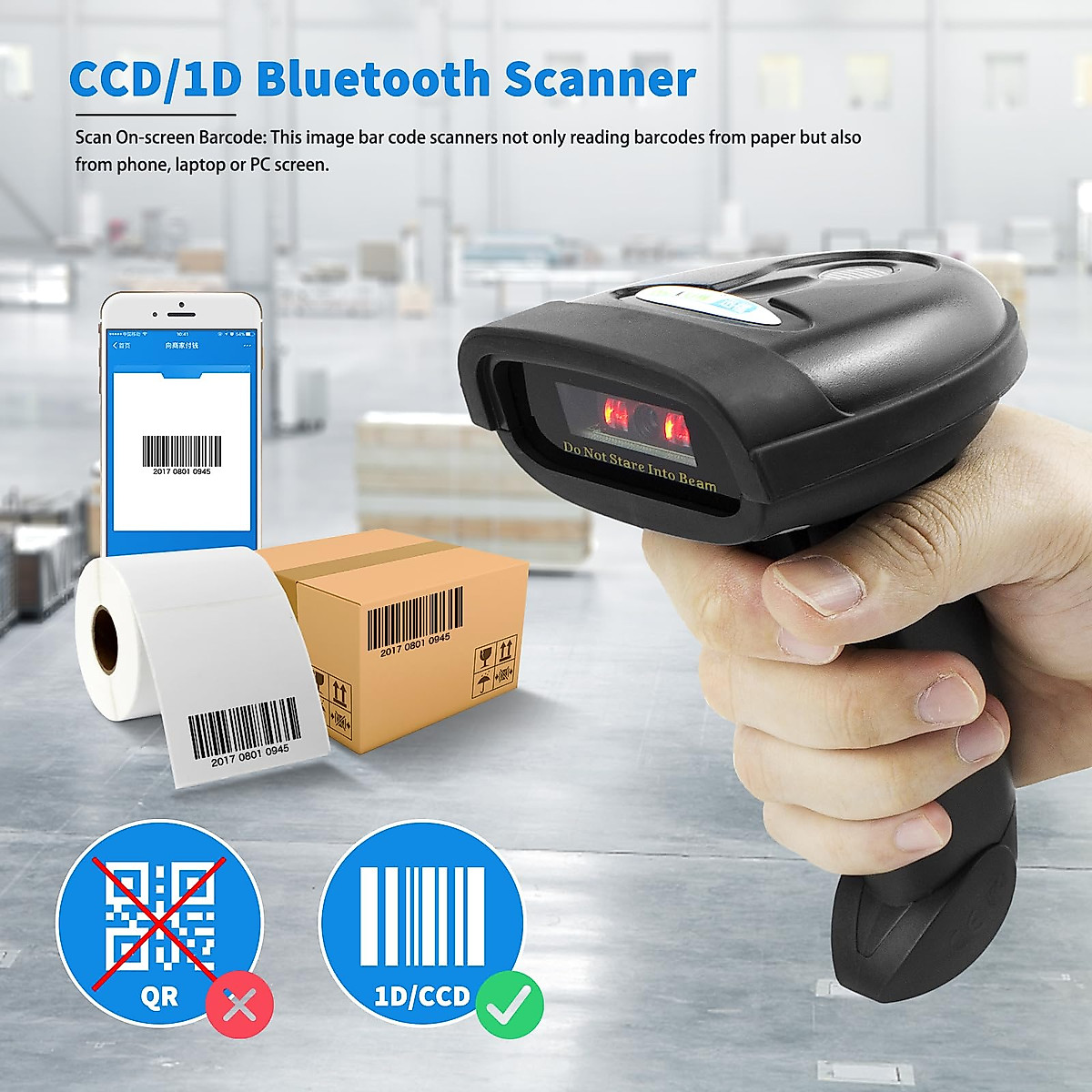 NETUM Bluetooth Barcode Scanner, Compatible with 2.4G Wireless & Bluetooth Function & Wired Connection, Connect Smart Phone, Tablet, PC, CCD Bar Code Reader Work with Windows, Mac,Android, iOS