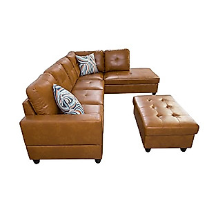 AYCP Golden Coast Furniture Sectional Sofa Set, L Shape Couch, Living Room Sofa Set, Leather Sectional Sofa with Storage Ottoman 103.5inch x 74.5inch x 35inch