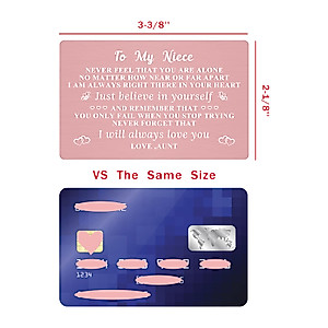 Ptzizi Niece Pink Metal Wallet Insert Card, Engraved Inspirational Wallet Card for Niece Birthday Adult Christmas Graduation Gifts from Aunt Uncle (A11)