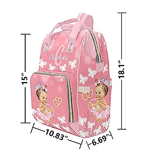 Butterfly Cute Girl Pink Personalized Diaper Bag Backpack Custom with Name Unisex Nursing Large Capacity Mommy Backpack