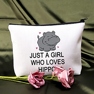 BDPWSS Hippo Makeup Bag Hippopotamus Gift Hippo Lover Gift Just a Girl Who Loves Hippos Cosmetic Pouch Hippo Theme Inspirational Toiletry Bag For Women Girls (Girl loves hippos)