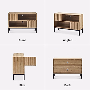 mopio Norwin Entryway Table, Modern Rustic Industrial Farmhouse Console Sofa Table, Display Shelf, Accent Cabinet, with Metal Legs, Soft Close Door, Storage Shelves, & Leveler, for Living Room