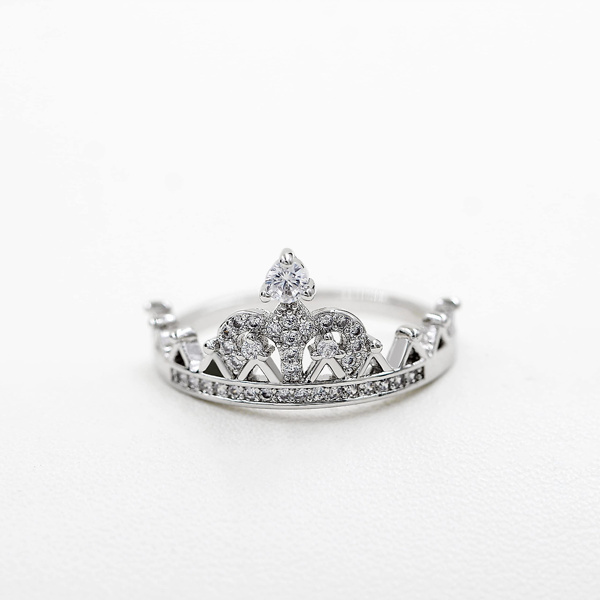 Uloveido Women Crown Tiara Rings Queen Exquisite Platinum Plated Princess Tiny CZ Accented Wedding Promise Bridal Rings (Platinum plated, 10)