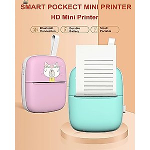 Mini Printer Portable, Pocket Thermal Printer with 5 Rolls Paper Compatible with iOS Android, Bluetooth Wireless Smart Printer for Learning Assistance, Study Notes, Work, Fun, Label List Note