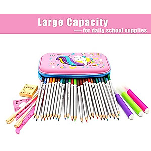 SOOCUTE Crown Unicorn Gifts for Girls - Cute Big Size Hardtop Pencil Case with Compartment - Kids School Supply Organizer Stationery Box Zipper Pouch (Light Pink)