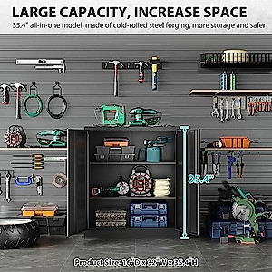 Metal Storage Cabinet Locked Steel Cabinet with 2 Adjustable Shelves Office Cabinet Locking Tool Cabinets Kitchen Storage Cabinet metal locker Small Counter Height Storage Cabinet Cupboard 35.4"H