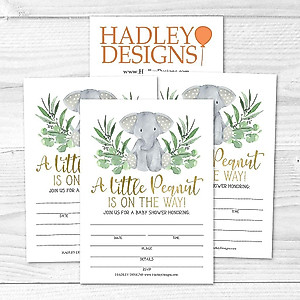 Hadley Designs 25 Elephant Greenery Invitations, 25 Books Request Cards, Sprinkle Invite, Bring A Book Instead Of A Card, Guest Book Alternative, Invitation Inserts for Baby Shower