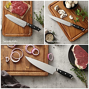 grilljoy 17PCS Premium Knife Set With In-drawer Knife Block, High Carbon Stainless Steel Cutlery Knife Block Set, Versatile Chef Knife Set for Daily Kitchen Use, Black