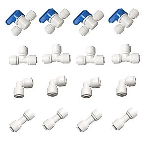 YZMSZ Push to connect water Filtration line tube pipe fittings, 3/8" o.d. tube quick connector 16pcs,for ice maker coffee maker RO water dispenser Misting Cooling system.