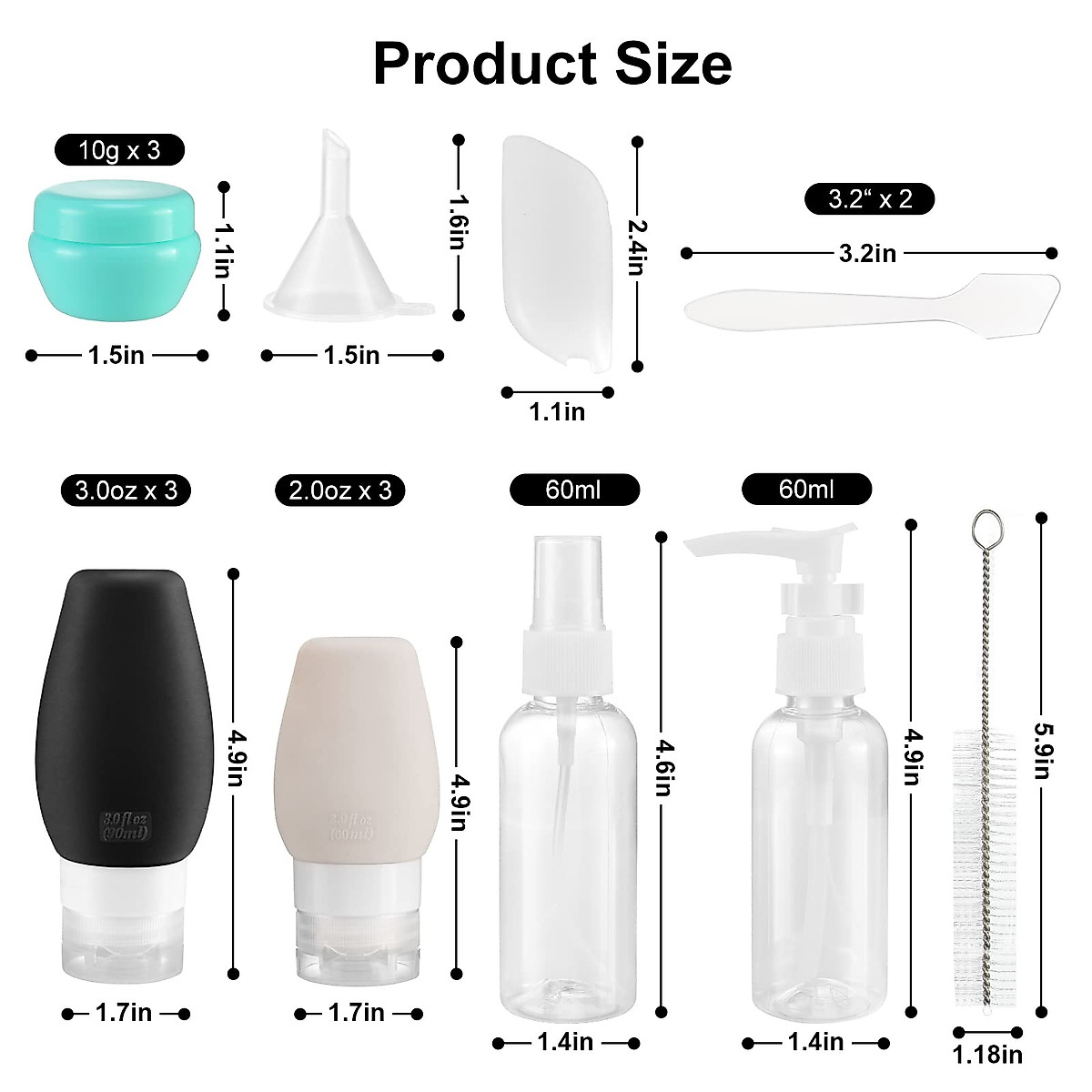 Beveetio 18 Pack Travel Bottles TSA Approved Containers,3oz + 2oz Leak Proof Travel Accessories Toiletries,BPA Free Silicone Squeezable Travel Tubes for Cosmetic Shampoo Conditioner Lotion Soap