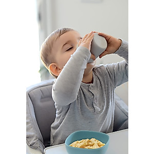 BEABA Silicone 4 Piece Baby Feeding Set, Suction Plates for Baby, Includes Plate, Bowl, Cup, 2nd Stage Silicone Spoon, High Grade Food Safe Silicone, Rain