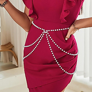 Navoky Layered Pearl Waist Chain Bohemian Multilayered Belly Chain Pearls Silver Body Chain for Women and Girls