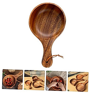 Holibanna 2pcs Wooden Instant Noodle Bowl Wooden Fruit Bowls Small Milk Container Spoon Rest for Kitchen Counter Wooden Appetizer Plate Salad Container Porridge Acacia Dessert Bowl