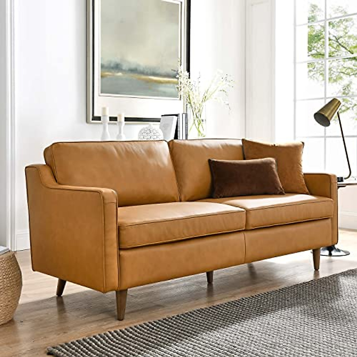 Modway Impart Upholstered Genuine Leather Sofa in Tan