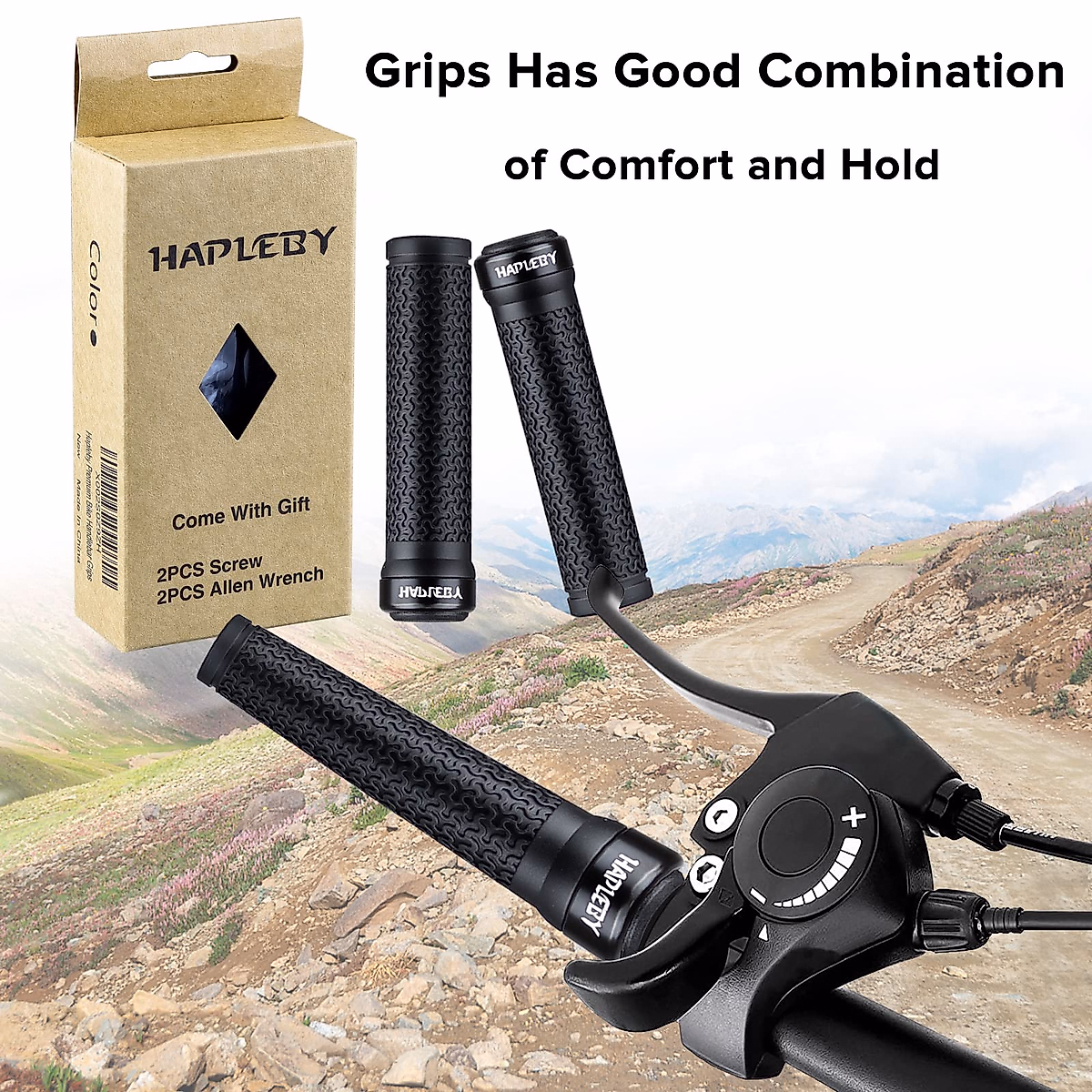 Hapleby Premium Bike Handlebar Grips, Single Lock-on Bike Grips, Professional Mountain Bicycle Handlebar Locking Grips with Anti-slip, 2PCS Screw and 2PCS Allen Wrench for Free