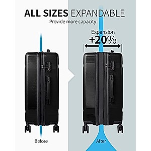 Zitahli Luggage, Expandable Suitcase Checked Luggage, Hardside Luggage with TSA Lock Spinner Wheels YKK zippers, 28in (Black)