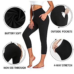 NEW YOUNG 3 Pack Capri Leggings for Women with Pockets-High Waisted Tummy Control Black Workout Gym Yoga Pants