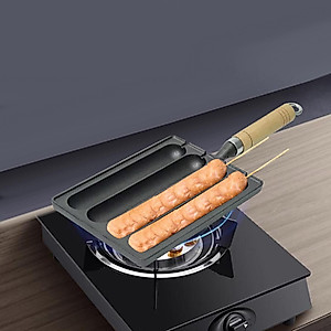 Gralara Sausage Grilling Pan Corn Dog Grill Pan Non Coating Cast Iron 4 Grid Hot Dog Presser Maker Hot Dog Grill Pan for All Stovetop Breakfast, Rectangle