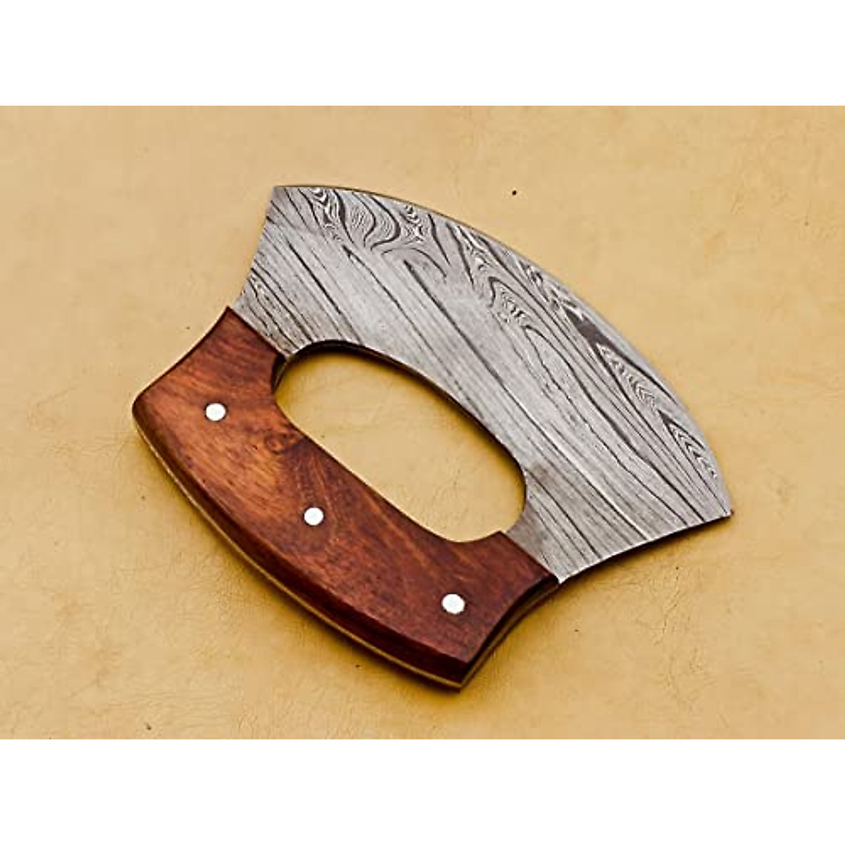 Handmade Damascus Chef Kitchen Ulu Knife Chef Knife Heavy Duty Damascus Handle Walnut Wood With Leather Sheath