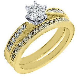 TheJewelryMaster 14k Yellow Gold Round Diamond Engagement Ring Wedding Band Bridal Set 1 Carat