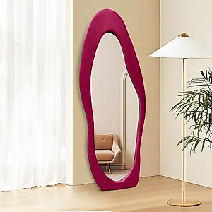 FARUIFETT Irregular Full Length Mirror 63"x24", Flannel Wrapped Wooden Frame Full Body Mirror, Floor Mirror, Wavy Mirror Hanging or Leaning Against Wall for Cloakroom/Bedroom/Living Room…