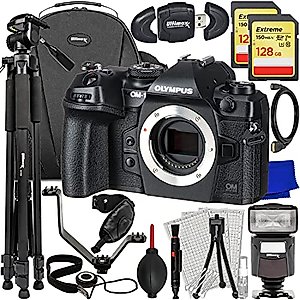 Ultimaxx Advanced OM System OM-1 Mirrorless Camera Bundle (Body Only) - Includes: 2X 128GB Extreme SDXC’s, V-Shaped Bracket, Universal Speedlite, Lightweight 60” Tripod & Much More (25pc Bundle)