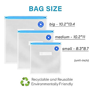 20 PCS Reusable Vacuum Sealer Bags for Food & Snack Storage, Meal Prep & Sous Vide, BPA Free Vacuum Zipper Bags, Freezer & Microwave Safe, 3 Sizes, 8" x 8" x 7, 10" x 11" x 7, 13" x 10" x 6, Clear